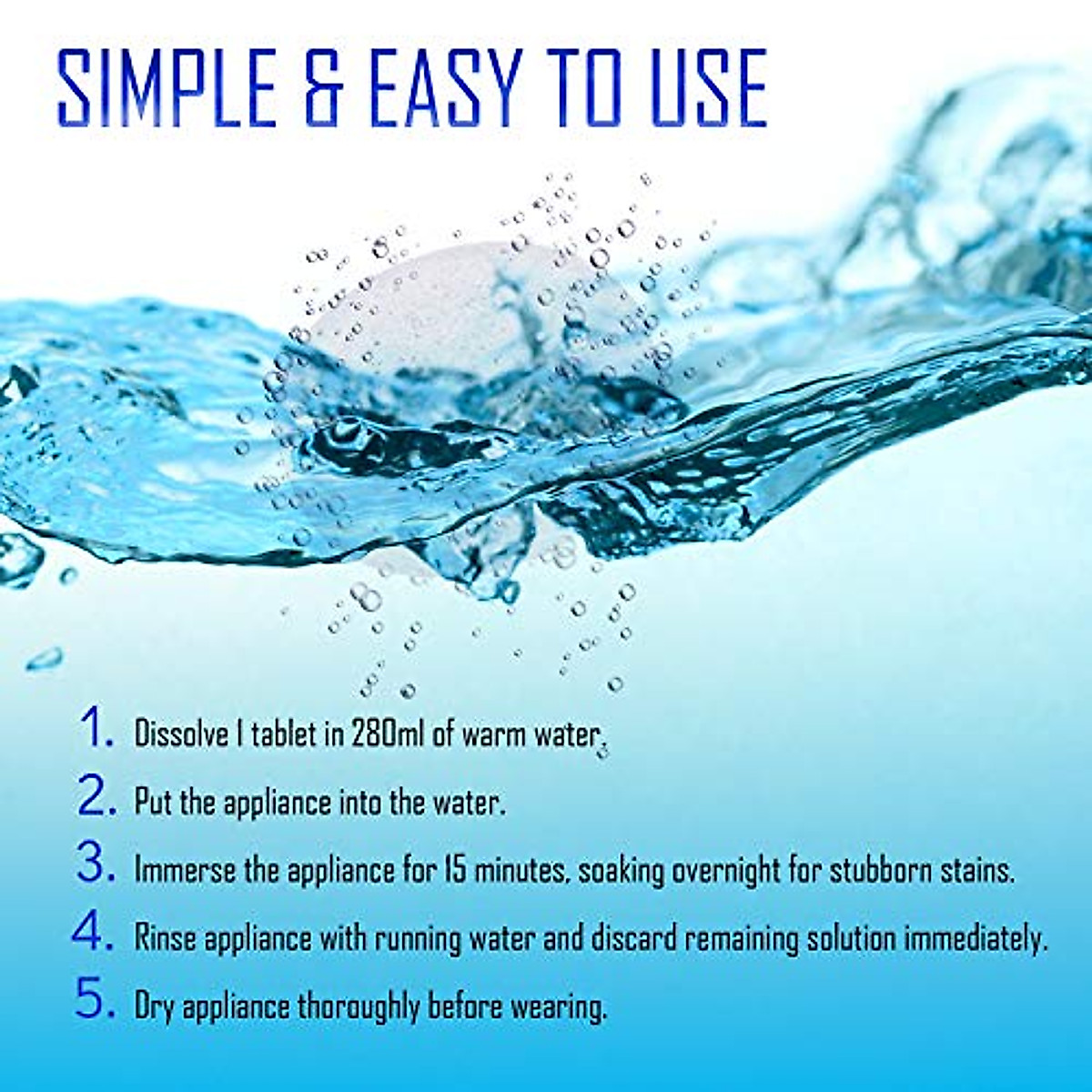 Retainer and Denture Cleaner 150 Tablets, 5 Month Supply Cleaning Tablets Denture Cleaners Remove Bad Odors, Plaque, Stains From Night Guards, Mouth Guards, Dental Appliance