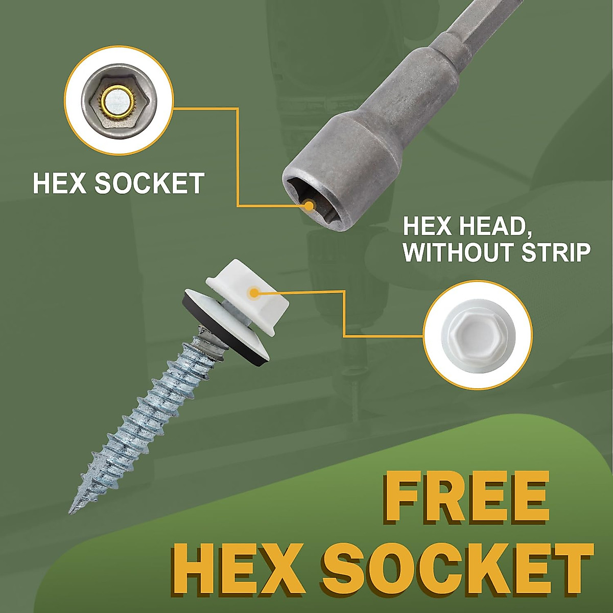 LIONMAX Metal Roofing Screws #14 × 1 Inch, 500-PCS, White Painted Hex Head Sheet Metal Roof Screws, Rubber Washer, Sharp Point, Metal to Wood Siding Screws, Hex Socket Included