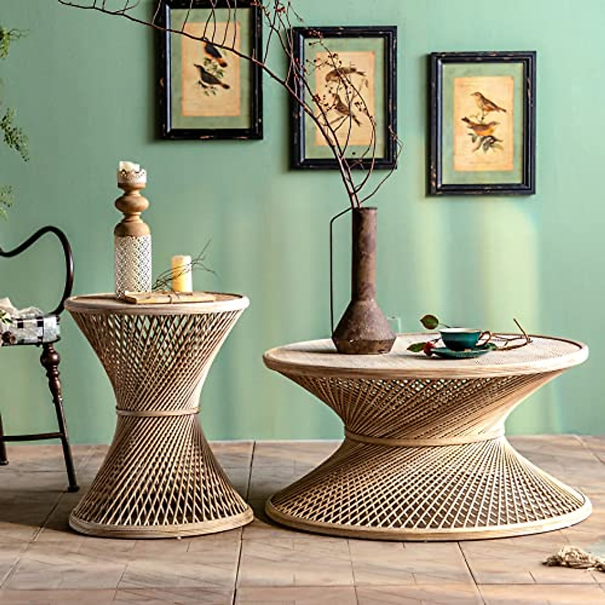 Gexpusm Round Rattan Coffee Table, Rattan Round Table Art Reception Living Room Table for Indoor and Patio(Contains Coffee Table only)