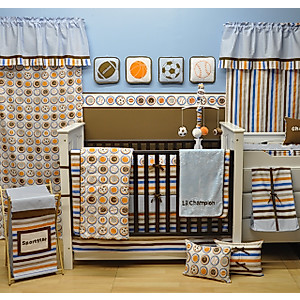 Bacati Crib Fitted Sheets, Mod Sports Blue/Orange/Chocolate (Pack of 2) (BISPBODO2CFS)