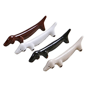 Vitbunana Ceramic Sausage Dog Chopsticks Rest 4Pcs, Japanese Cute Chopsticks Holder Dinner Spoon Holder Knife and Fork Holder, Dachshund Dog Home Decoration Decoration (Four-color)
