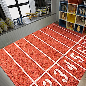 Athletic Field Rug Track Area Rugs Red Rug Sport Theme Decor Carpet Non-Slip for Kids Boy Playroom Bedroom Living Room Washable Floor Mat, 24 in X 36 in