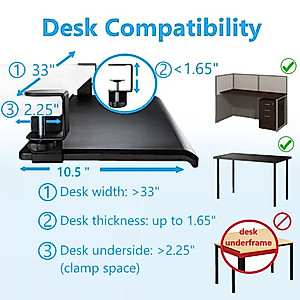 MAX SMART Clamp On Keyboard Tray w Mouse Pad, 33inch Large, Easy Assembly, Under Desk Ergonomic Keyboard Tray, Black