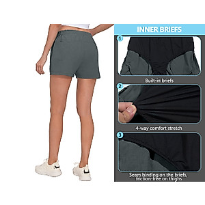 Little Donkey Andy Women's Quick Dry Running Shorts, 3 Inch Breathable Golf Hiking Athletic Shorts with Liner, Air Hole Tech Gray Heather S