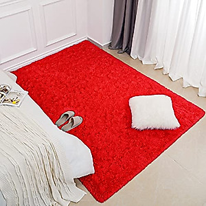 AROGAN Fluffy Rugs for Bedroom Living Room, Shag Area Rugs for Nursery Kids Girls Room, Plush Fur Rug for Playroom Dorm 3x5 Feet, Red