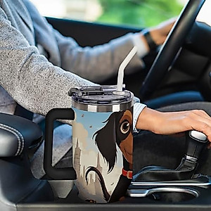 STVNKML 40 Oz Tumbler with Handle I Love My Dog Dachshunds Stainless Steel Coffee Mug Reusable Travel Mug Leak-proof Insulated Car Cup Large Capacity Tumbler for Travel, Outdoor, Home Use (Black)