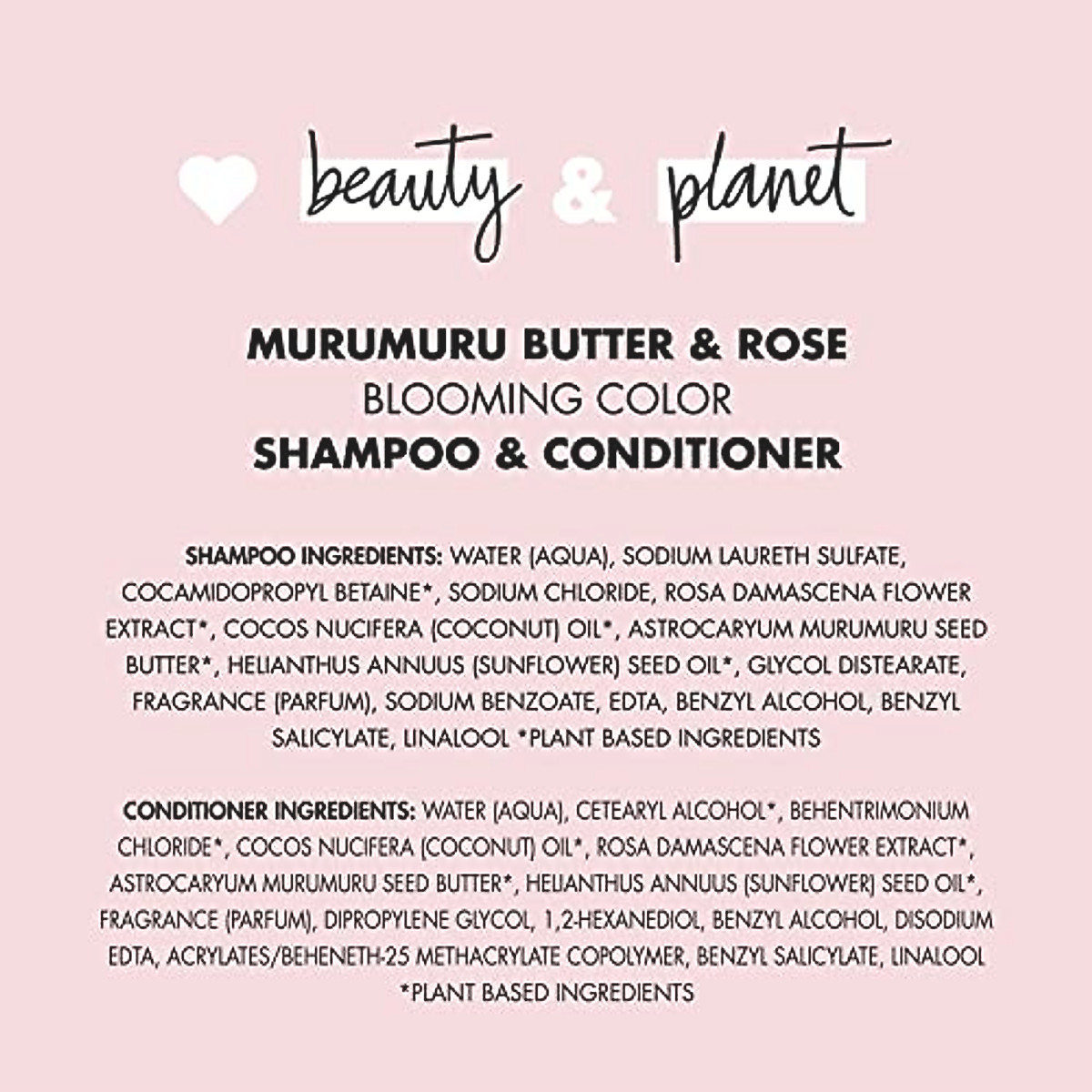 Love Beauty and Planet Shampoo & Conditioner Murumuru Butter & Rose 2 Count for Color-Treated Hair Shampoo and Conditioner Silicone Free, Paraben Free and Vegan 13.5 oz