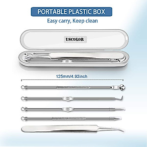 5PCS Blackhead Remover, Pimple Comedone Extractor, Whitehead Removal Tool, Acne Blemish Tools Set, Professional Blackheads Tweezers Kits