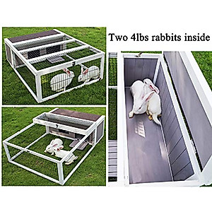Tortoise House Habitat Wooden Small Animal Hutch Enclosure Indoor/Outdoor (49 * 36 * 14(L*W*H), Grey + White Trim)