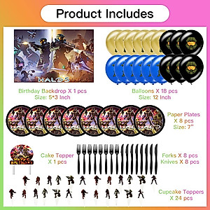 The Master Chief Birthday Party Supplies Chieftain Game Shooting Game Theme Birthday Party Decorations Set Banner Cake Topper Balloons Party Decorations for Kids
