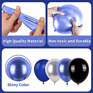 Blue and Black Balloons, Navy Blue and Silver Balloons Metallic Silver Dark Blue Balloons Black and Silver Latex Balloons Black Blue Balloons for Kids Adults Birthday Space Party Wedding Baby Shower