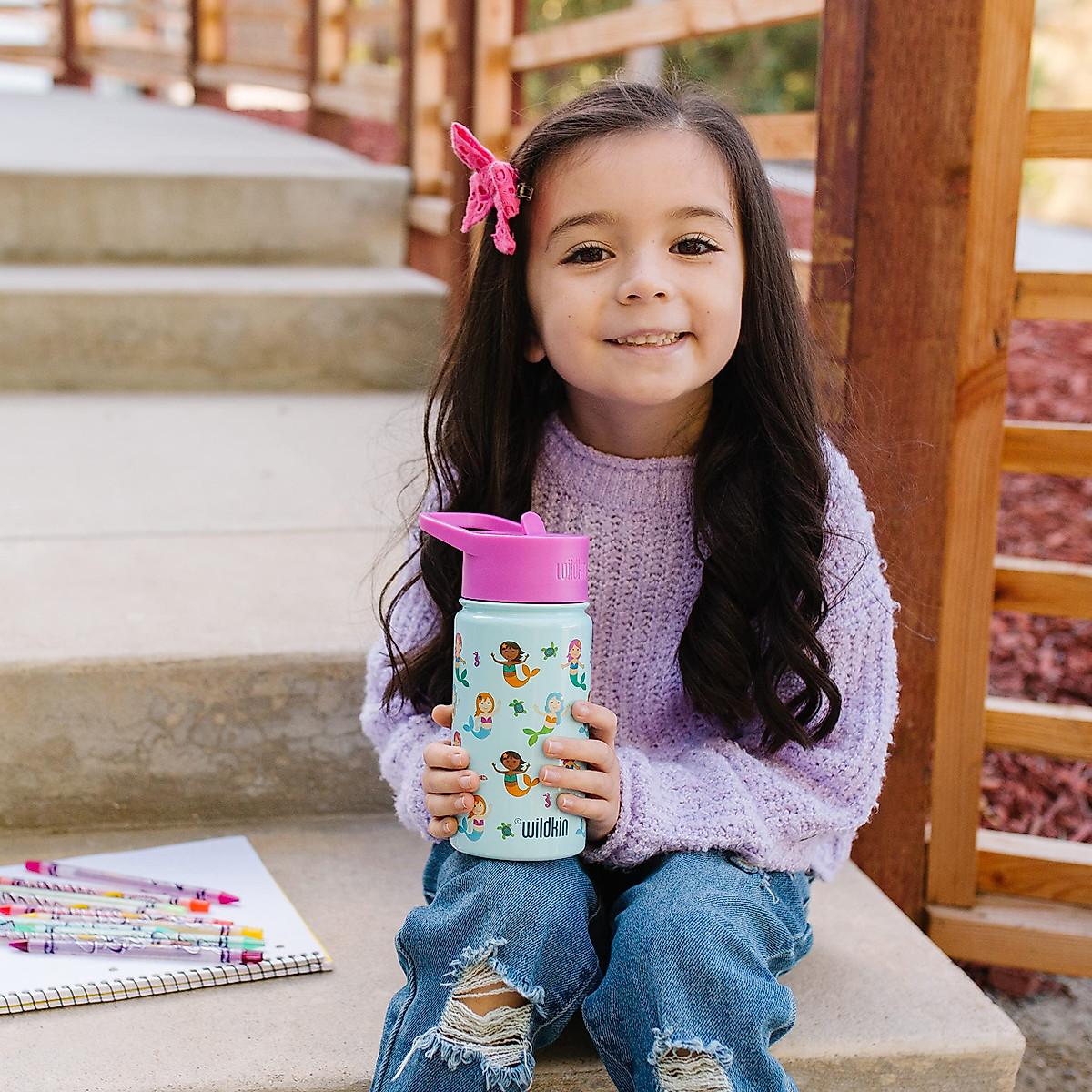 Wildkin Kids 14 oz Reusable BPA-Free Stainless Steel Water Bottle with Leak Proof Lid for Boys & Girls, Insulated, Durable, and Easy to Clean Water Bottles for Toddlers - Mermaids