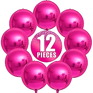 KatchOn, Big Hot Pink Balloons - 22 Inch, Pack 12 | Hot Pink Mylar Balloons, Hot Pink Party Decorations | Hot Pink Foil Balloons, Disco Party Decorations | 4d Balloons, Neon Pink Birthday Decorations