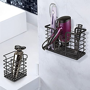 RedCall Hair Tool Organizer with Additional Basket,Hanging Metal Hair Dryer Holder Storage Cabinet Door Countertop Stand,Blow Dryer Holder Wall Mount,Hot Tools Organizer Bathroom Curling Iron Holder