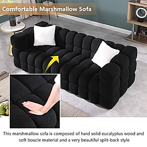 GNIXUU Cloud Sofa Large Couch, Modern Marshmallow Boucle Fabric Couches with Plastic Legs Upholstered Tufted 3 Seater Sofa with 2 Pillows for Living Room, Bedroom, Office, 84 Inch Wide(Black)