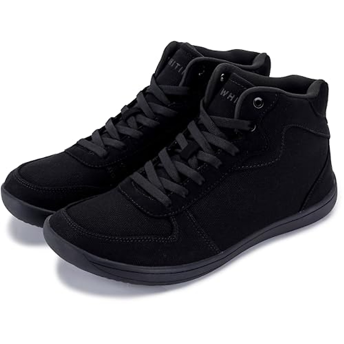 WHITIN Men's Wide Toe Box Canvas Minimalist Barefoot Shoes Width Zero Drop Minimus Sneaker Male Size 11 Lightweight Trail Minimal Walking All Black 45