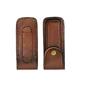 New Folding Pro Tactical Knife Sheath Brown Real Leather Snap-Button Case for 5" inch Folding Knives Survival Camping Outdoor Knife TG-0968M by ProTacticalUS