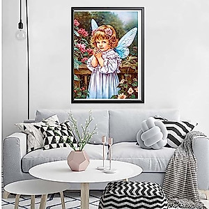 Sheehow 5D Diamond Painting Kits for Adults Angel Girl, Full Drill Diamond Art Flower Wings, Gem Pictures by Numbers Art, DIY Cross Stitch Jewel Art Rhinestone Craft for Home Wall Decor 12X16 inch