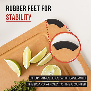 Chef Pomodoro Wood Cutting Board for Kitchen, Dishwasher Safe, Dual-sided with Juice Groove, Non-porous Non-slip Scratch-resistant Surface, Easy Grip Handle, 14.5 x 11 inches