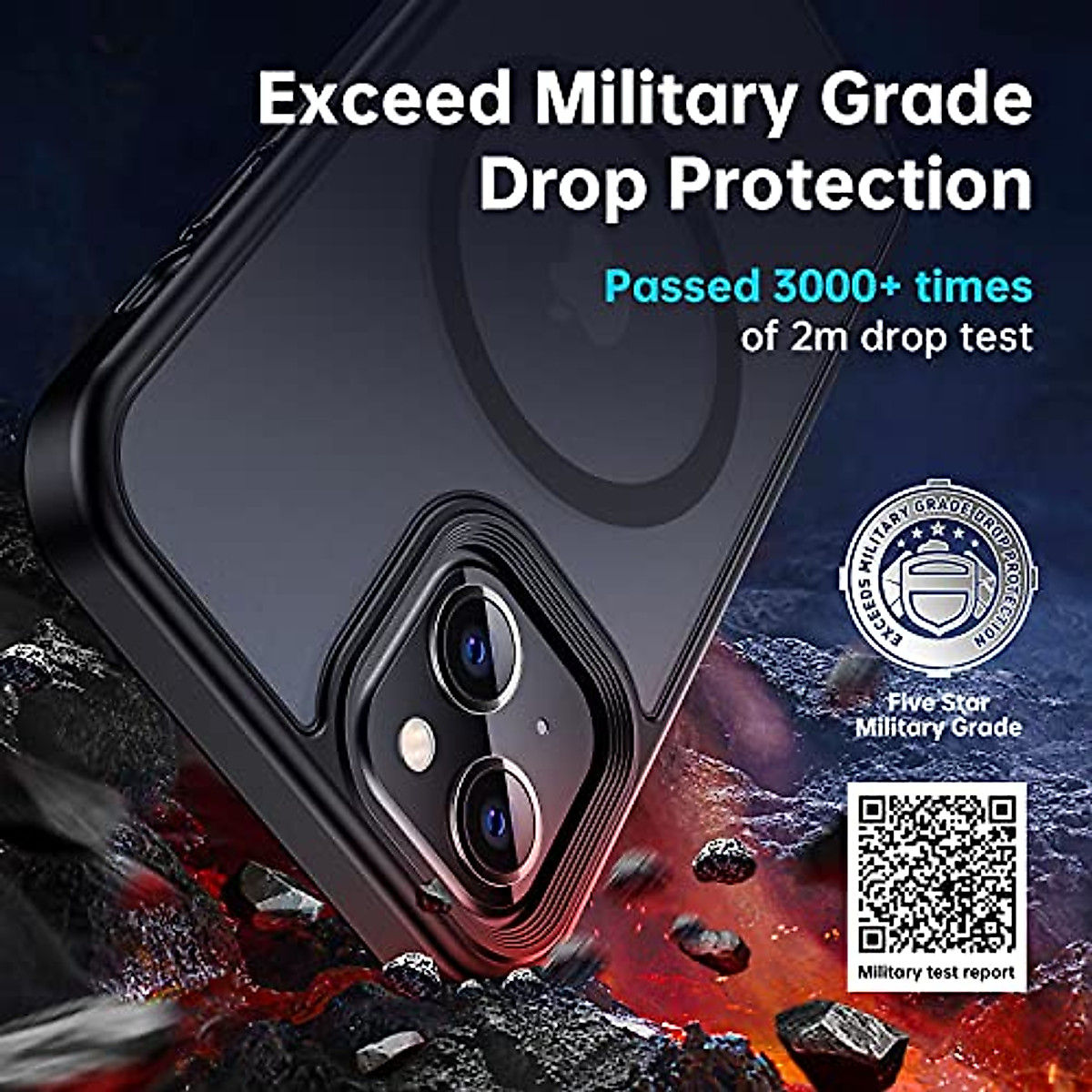 Meifigno Magnetic iPhone 13 Mini Case, Military Grade Protection, MagSafe Compatible, Translucent Matte, Soft Silicone Edge, 5.4 Inch, Black