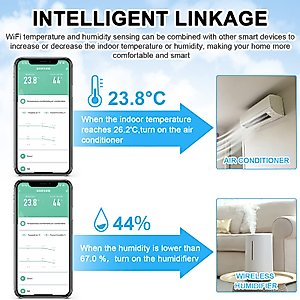 Flutesan 2 Pcs Smart Wireless Temperature Monitor Humidity Monitor Wireless Hygrometer Thermometer Digital Room Compatible with APP Notification Alert and LCD Display House
