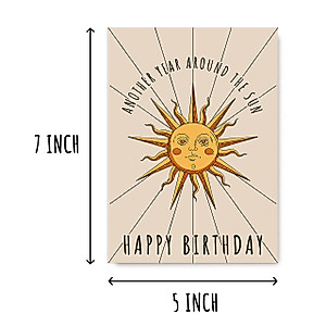 EruditeGifts Another Year Around The Sun Happy Birthday Bohemian Style Greetings Card - Birthday Card With Sun - Happy Birthday Card