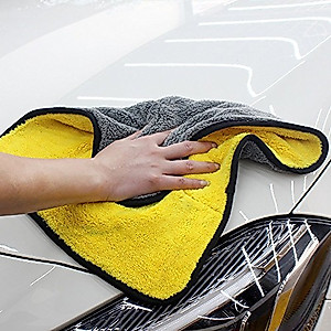AutoCare 920GSM Super Thick Microfiber Car Cleaning Cloth Detailing Towel 15'' x 17.7'' (Yellow/Gray-3PCS)