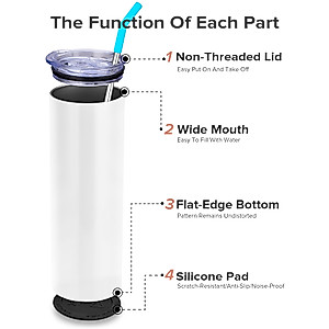 FASTSUB 6 Pack Sublimation Tumblers 20 oz Blank Bulk Luminous Cups Glow in the Dark Straight Stainless Steel Double Wall Vacuum Insulated with Lids and Straws for Tumbler Heat Press Glow Blue