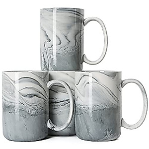 Smilatte 14 OZ Marble Coffee Mugs, M068 Novelty Marble Ceramic Cup for Home and Office, Microwave Dishwasher Safe, Set of 4, Gray