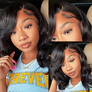 Body Wave Lace Front Wigs Human Hair Pre Plucked With Baby Hair Swiss Lace Front Wigs Human Hair Brazilian 4X4 Lace Closure Human Hair Wigs Natural Color For Black Women 180% Density（14inch）