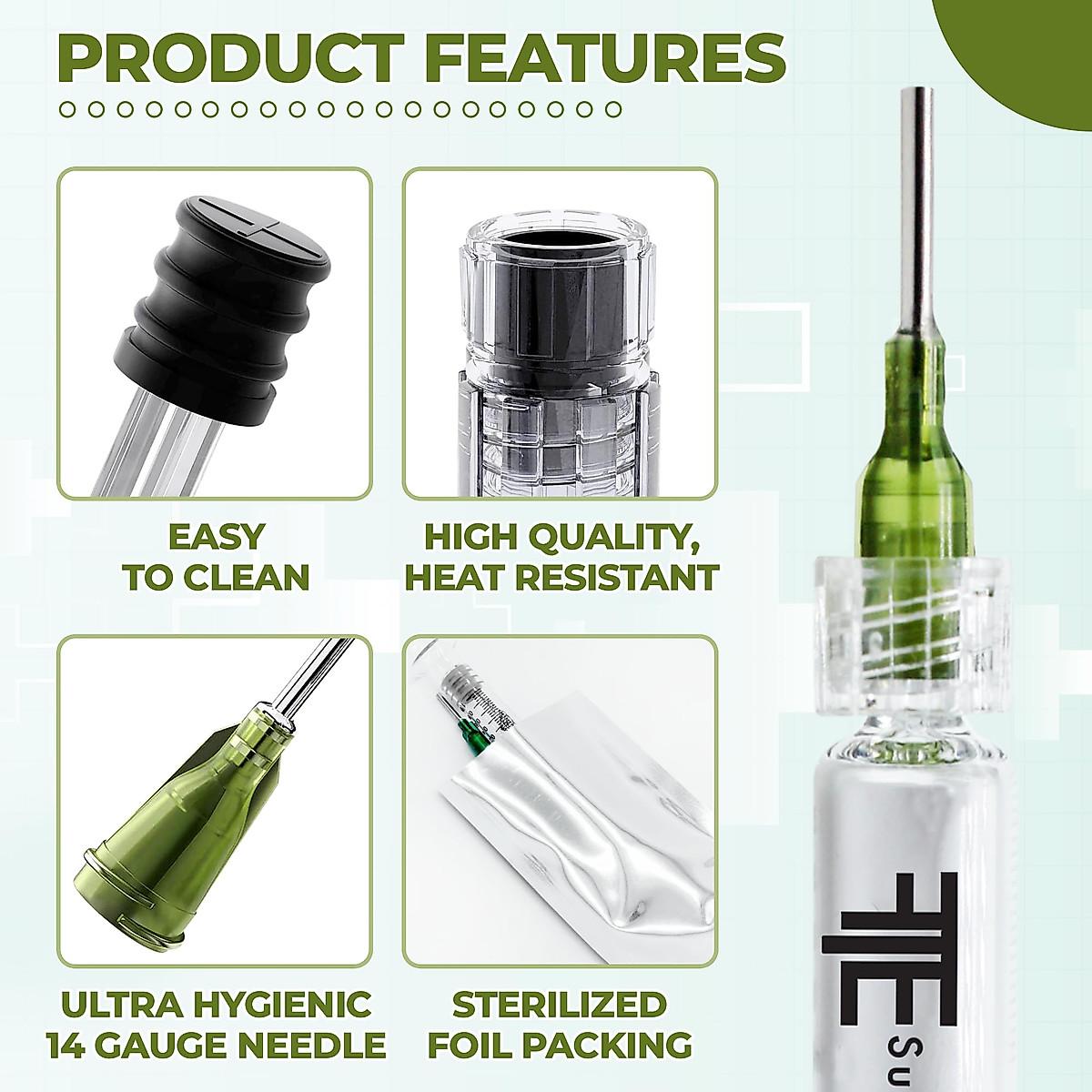 TFE 10 Pack Borosilicate Glass Luer Lock Syringe 1ml Capacity Reusable Glass Syringes - Use for Arts and Crafts, Thick Liquids, Oils, Vet, Glue, Lab, Ink with 14GA Blunt Tip Pet Safe Needles