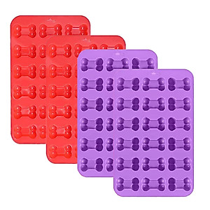 PIVHWIR Bone Silicone Molds, Food Grade Non-Stick Silicone Molds for Chocolate, Candy, Dog Treats, Jelly, Ice Cube ( 4 PCS, Red+Purple )