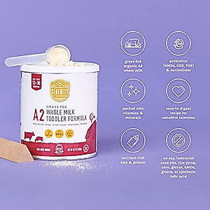 Serenity Kids Toddler Formula Powder Drink Made with Grass Fed Organic A2 Whole Milk | Easy to Digest, Clean Ingredients | Clean Label Project Purity Award Certified | 12.7 oz Can | 1 Count