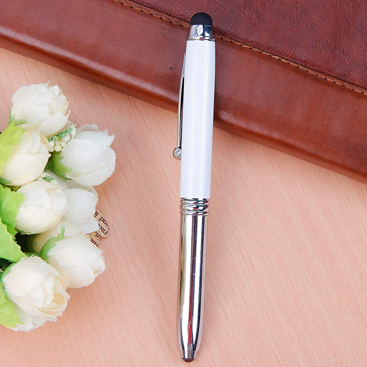 DSstyles Stylus Pen Universal Touch Screen Capacitive Stylus with Ballpoint Pen/LED Light for Phone Pad Tablet, White