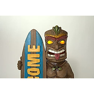 VP Home Welcome Surfboard Tiki Solar Light for Home and Outdoor Decor Welcome Tiki Solar Powered Flickering LED Garden Light Backyard Surfboard Tiki Halloween Decoration