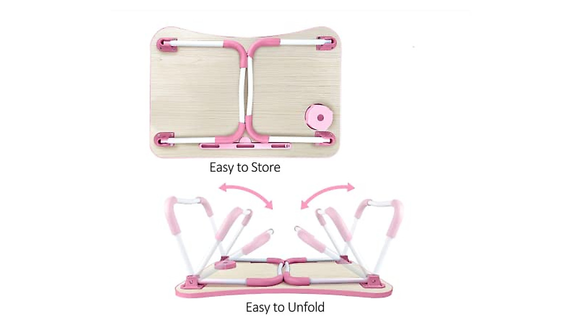 Foldable Pink Laptop Bed Desk with Storage & Cup Holder