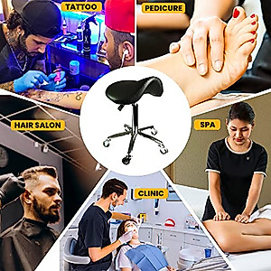 Unique Saddle Stool | Ergonomic Adjustable Hydraulic Saddle Chairs with Wheels | 360 Degree Rotation and Adjustable Height Padding Black Chair Seat