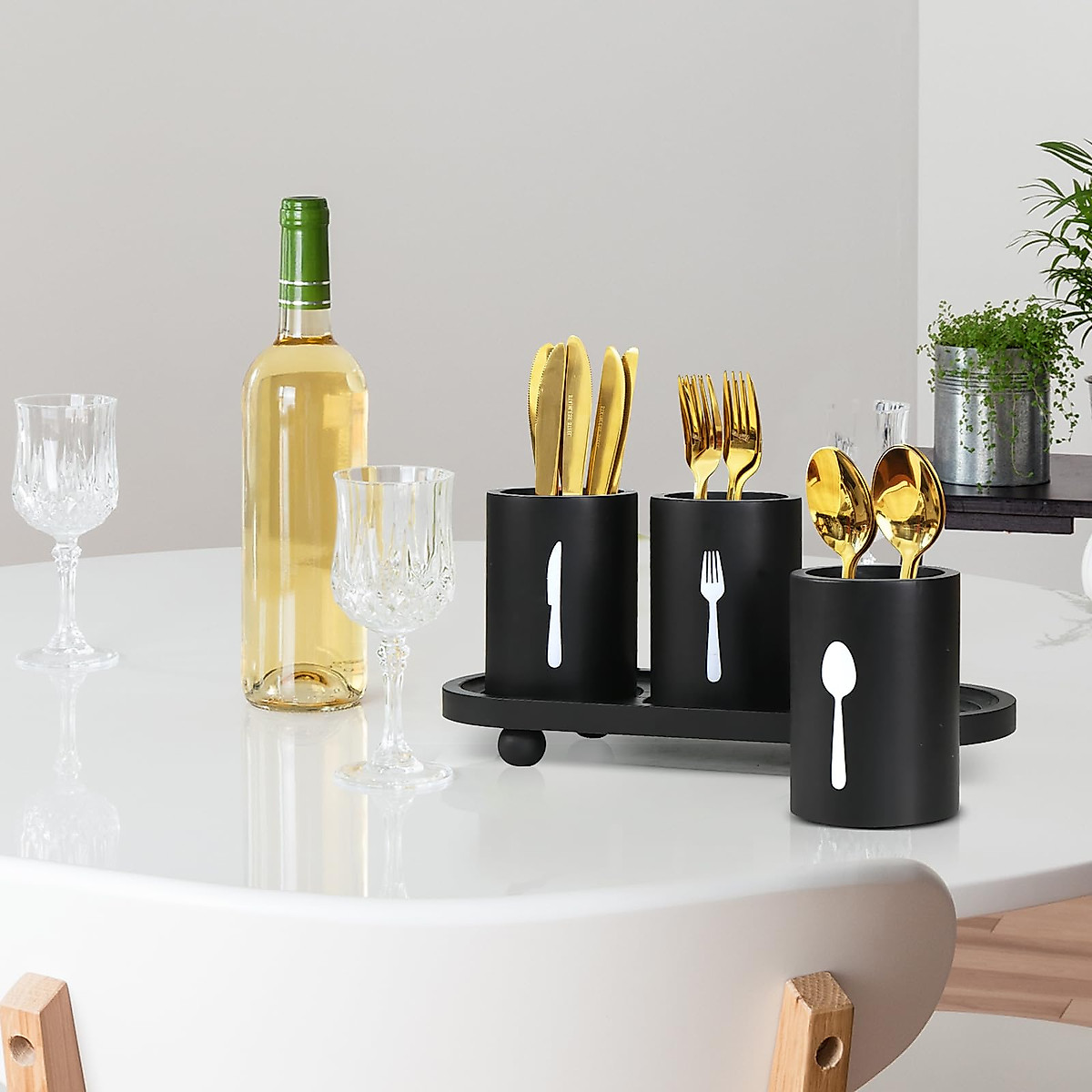 Updesign Silverware Holder with Tray, Kitchen Utensil & Silverware Caddy Organizer Bin Holder for Forks, Spoons, Knives, Utensil Holder Silverware Cutlery Flatware Organizers for Kitchen