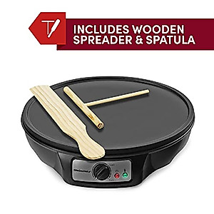 Elite Gourmet ECP-126 Electric Crepe Maker, Pancake, Hot Cakes and Non-stick Griddle with Spreader, Spatula and Recipes, 12", Black