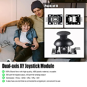 Diitao 8PCS Joystick Breakout Module,Game Controller Replacement Joystick Analog Thumb Stick,XY Dual-axis Joystick Breakout Module with 60pin 20cm Multicolored Breadboard Jumper Wires Kit