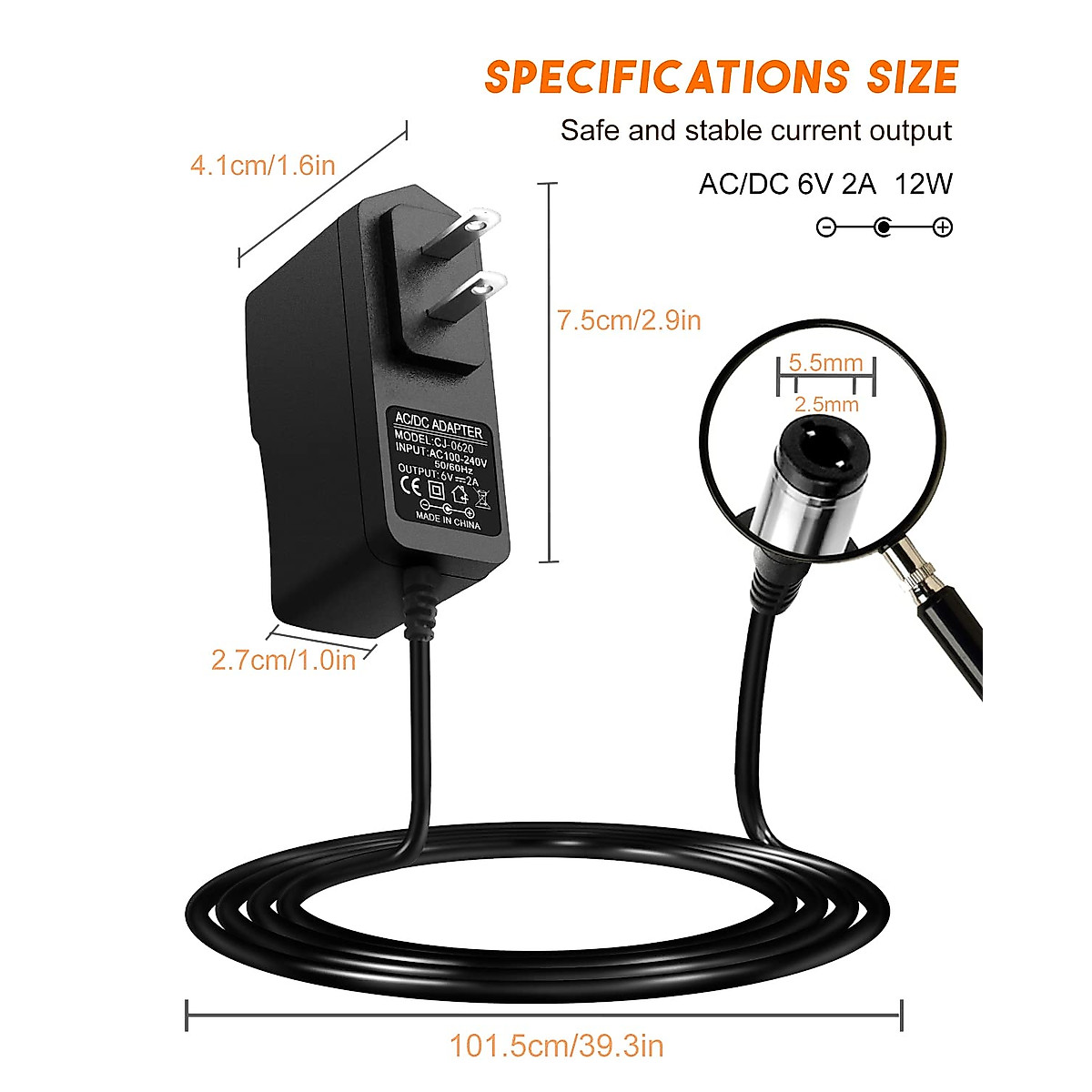 6V 2A Power Supply Adapter with 5.5x2.5mm DC Plug, AC 100-240V to DC 6V 2000mA Power Adapter UL Listed DC Power Supply Suitable for iTouchless Sensor Trash Cans, Router, 3.3ft