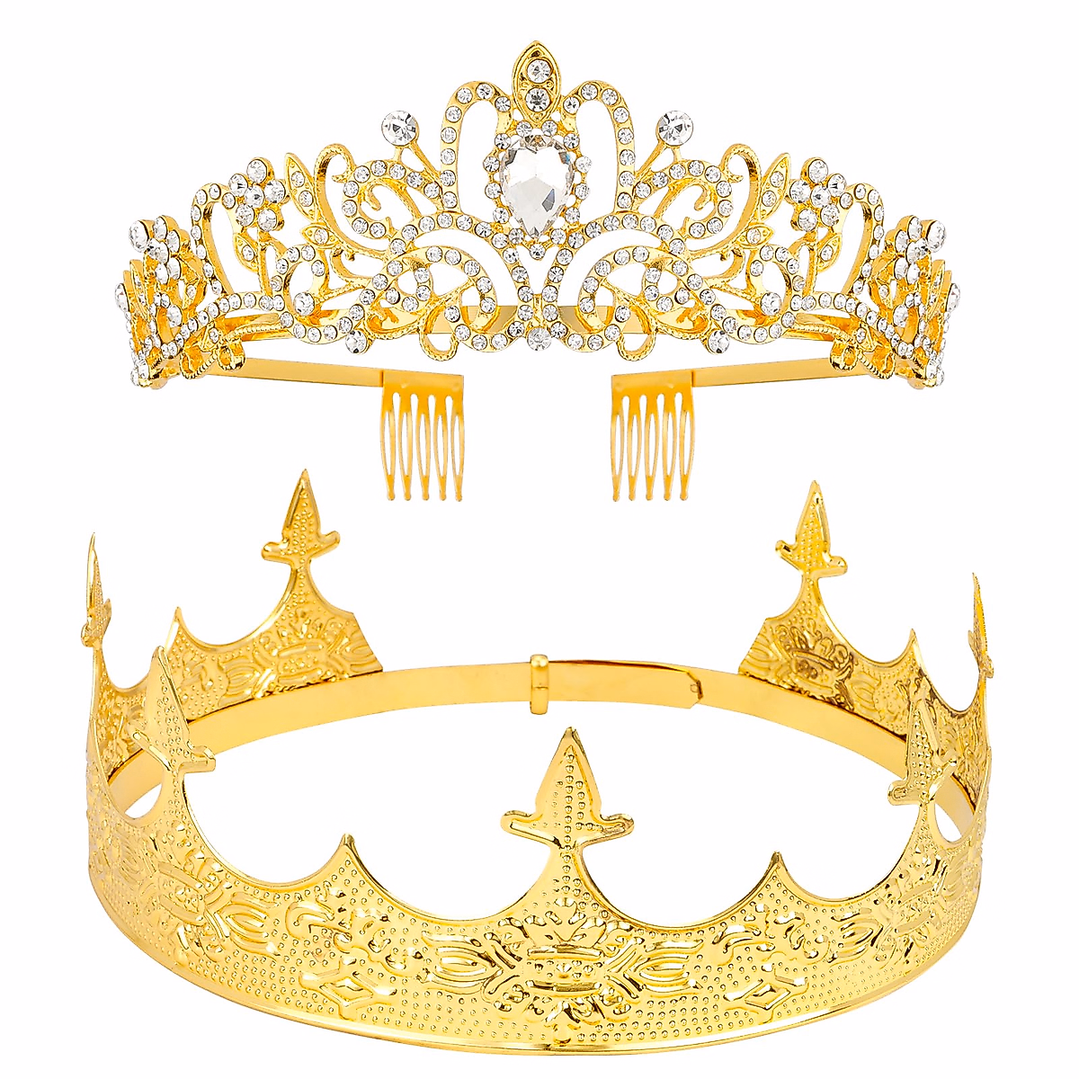 VELSCRUN 2 Pcs Crown for Men Women, Crowns for Men Metal, Gold King Queen Crown Tiaras for Women, Prince Crown Princess Tiaras for Girls, Birthday Prom Wedding Halloween Party Hair Accessories