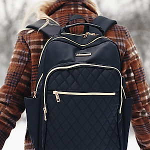 Modoker Womens Laptop Backpack 15.6-Inch Laptop & Tablet, Quilted Slim Laptop Backpack for Business Work Travel with USB Charging Port, Fashion College School Bookbag Casual Daypack, Black