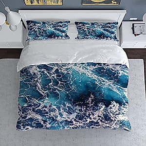 Duvet Cover Sets California King -Ocean Waves Landscape-Bedding Comforter Set Breathable SetsSoft Microfiber 3 Pcs