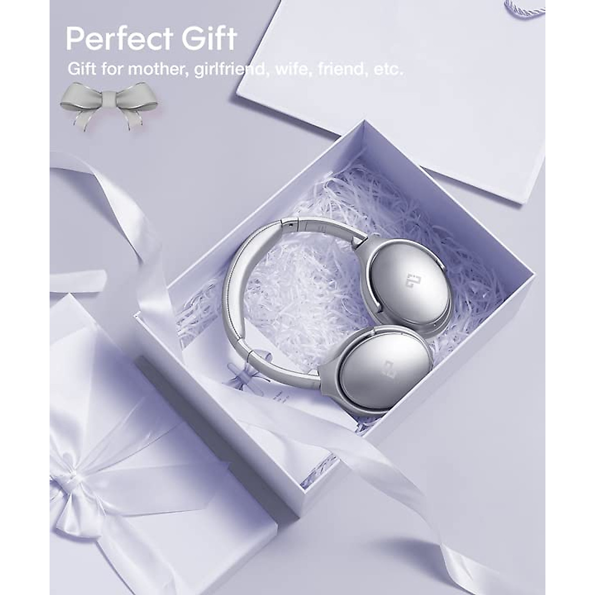 INFURTURE Active Noise Cancelling Headphones, H1 Wireless Over Ear Bluetooth Headphones, Deep Bass Headset, Low Latency, Memory Foam Ear Cups,40H Playtime (Silver)