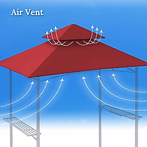 YardGrow 5x8FT BBQ Grill Gazebo Replacement Canopy Roof Double Tiered Outdoor Grill Shelter Canopy Top (Burgundy)