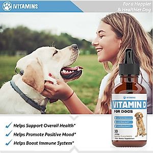Vitamin D for Dogs | Supports Strong & Health Bones | Vitamin D Supplements for Dogs | Vitamin D Dog | Dog Vitamins and Supplements | Dog Vitamins Multivitamin | Vitamins for Dogs | 1 fl oz