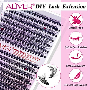 ALIVER DIY Eyelash Extensions Kit, Single Cluster Eyelashes 280 Pcs Extensions Super Thin Cluster Eyelashes, Easy to Wear, Single Lash Clusters for Halloween Makeup(30D&40D Mixed, 9-16mm 280Pcs)