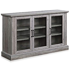BELLEZE Sideboard Buffet Cabinet, 55” Entertainment Center Modern Wood Glass-Buffet-Sideboard with Storage Cabinet Console Table Adjustable Shelves for Dinning Room Living Room Hallway, Gray Wash
