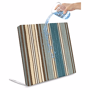 4 Pack Boho Teal Waterproof Cushion Covers with Ties, Southwestern Native Blue Green Striped Outdoor Patio Chair Seat Cushion Slip Covers Replacement Antique Pattern Tribal 20''x18''x4''